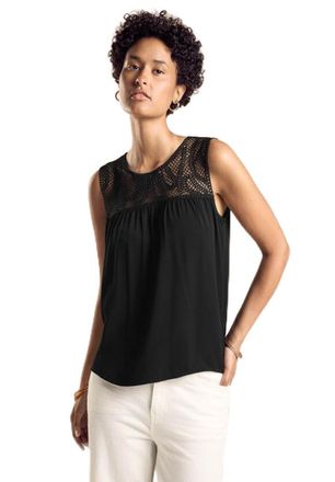 Street One Damen A321795 Top Mit H&auml;kelspitze, Schwarz, 38 EU