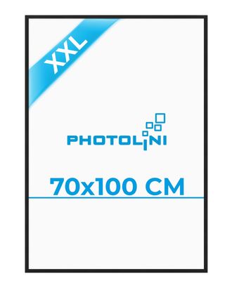 Photolini Bilderrahmen 70x100 Schwarz, gro&szlig;er Bilderrahmen 70x100 Holz MDF, Poster Rahmen 100x70 XXL mit bruchsicherem Acrylglas zum Aufh&auml;ngen & Zubeh&ouml;r - Pictu