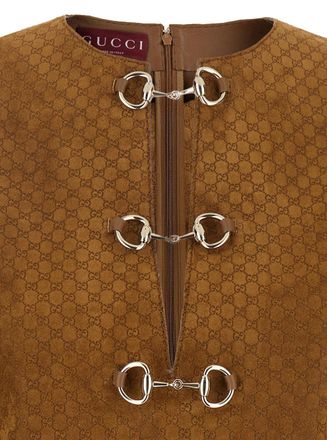 Gucci Womens Brown Dress With Horsebit Details Cow