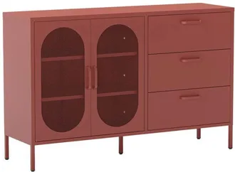 Altobuy OLIVIA - Buffet 2 Portes Ajour&eacute;es 3 Tiroirs en M&eacute;tal Terracotta