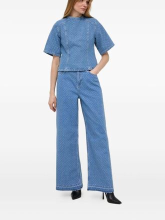 Custommade jean frangé à pois - Bleu