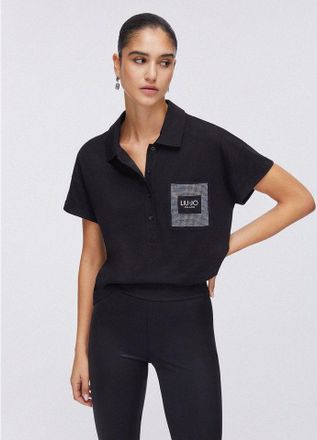 Liu Jo Kurzarmshirt - Poloshirt Damen - Damenshirt - T-Shirt - Shirt mit Strass - schwarz