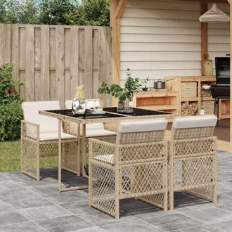 vidaXL Ensemble &agrave; manger de jardin avec coussins 5pcs Beige poly rotin - Vidaxl
