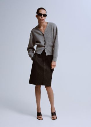 Mango Cardigan maille col V gris chin&eacute; moyen - Femme - XS - MANGO