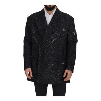 Dolce & Gabbana Homme, Manteaux, Noir, Taille: XL &Eacute;l&eacute;gante veste en laine &agrave; double boutonnage