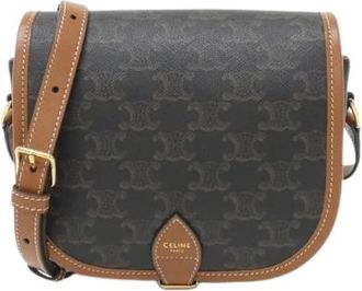 Celine Pre-owned Sac bandouli&egrave;re Folco Medium Trionf en toile et cuir de veau - Femme - Pre-owned - Brun - Taille: ONE Size
