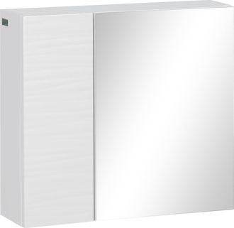 Kleankin Spiegelschrank, Badschrank mit Doppeltür, Badezimmerschrank mit Verstellbaren Einlegeböden, Wandschrank fürs Bad, 48 x 15 x 45 cm Weiß