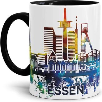 Tassendruck Essen-Tasse Skyline - Kaffeetasse/Becher/Souvenir/Silhouette/Städte-Tasse/Cup/Mug/Beste Qualität - 25 Jahre Erfahrung - Innen & Henkel Schwarz