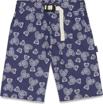 Palm Angels All-Over Print Cotton Chino Shorts - Blue