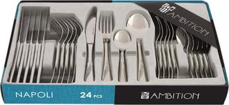Ambition Besteck Set 6 Personen Edelstahl Esslöffel Messer Gabel Teelöffel Napoli 24 Teilig