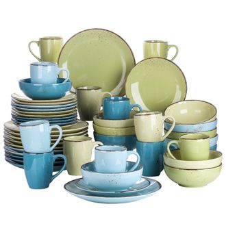 VANCASSO NAVIA Keramikgeschirr-Set, 48-teiliges Steinzeug-Set f&uuml;r 12 Personen, gesprenkelt, mit Speisetellern, Salattellern, Sch&uuml;sseln, Tassen, mehrfarbig