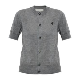Ami Woll-Cardigan mit kurzen &Auml;rmeln - - Knitwear - Damen - Grau - XS
