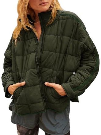 Generic Veste matelass&eacute;e l&eacute;g&egrave;re et matelass&eacute;e pour femme - Manteau dhiver court l&eacute;ger avec poches et fermeture &eacute;clair, Vert, XL