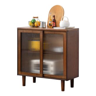 Generic Sideboard, Massivholz-Aufbewahrungsschrank mit vertikal gemaserten Glast&uuml;ren, geeignet als Sideboard for das Esszimmer, Vitrine for das Wohnzimmer ode