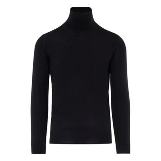 Paolo Pecora Schwarzer Merinowoll Rollkragenpullover - - Knitwear - Herren - Schwarzk - L