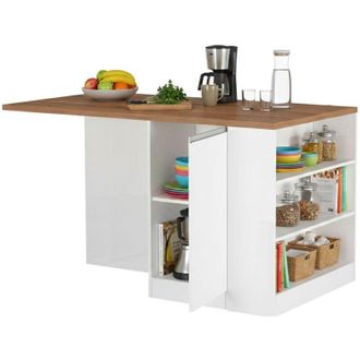 Dmora Dmora - K&uuml;cheninsel Osvaldo, zus&auml;tzlicher Ablagetisch, K&uuml;chenschrank mit 2 T&uuml;ren, 100 % Made in Italy, 160 x 90 x 90 cm, gl&auml;nzendes Wei&szlig; und Eiche