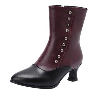 SJJH Bottines pour femme - Talon bloc de 5,5 cm et motif rivets - Int&eacute;rieur doubl&eacute; et fermeture &eacute;clair - Pour le quotidien et les loisirs, Pourpre, 44 EU