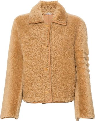 Thom Browne veste boutonnée en peau lainée - Marron