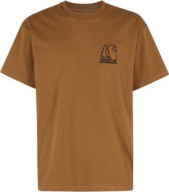 Carhartt Work in Progress Homme, Tops, Brun, Taille: L T-shirt marron avec design noir sur la poitrine