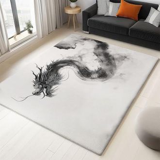 Generic Tapis Poils Courts 120 x 170 cm Dragon dencre Tapis de Salon Doux Antid&eacute;rapant Lavable en Machine, Blanc cass&eacute; Moquette pour Les Chambre et Les Couloi