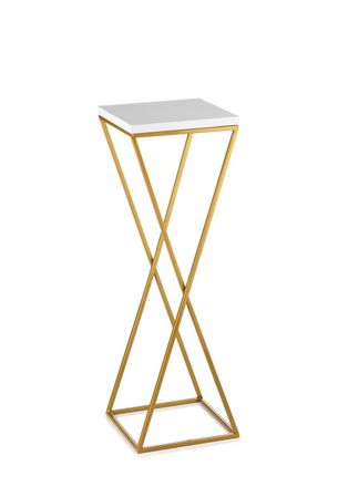 HowHomely Pflanzenst&auml;nder Metall 70 cm Hoch - Stabiler und Fester Blumenhocker mit Wei&szlig; MDF-Platte auf Gold St&auml;nder - Blumenst&auml;nder zur Dekoration Innenr&auml;umen