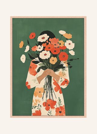 Any Image Any Image Wandbild Blumen Auf Gr&uuml;n Mit Rahmen braun