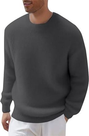 Generic Pull en laine pour homme - Col rond - Manches longues - Solide - Doux - Chaud - Pull en tricot - Couleur unie, gris foncé, XXL
