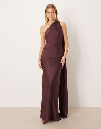 Mango Capsule - Maxikleid in Pflaume mit One-Shoulder-Tr&auml;ger-Lila