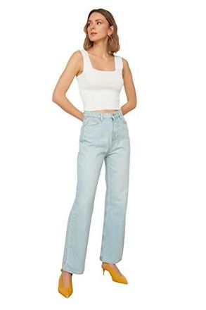 Trendyol Light High Waist 90s Wide Leg Jeans, Clear Blue, 36 aux Femmes