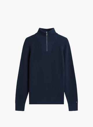 Tommy Hilfiger Pull col montant zipp&eacute; en coton et laine m&eacute;lang&eacute;s