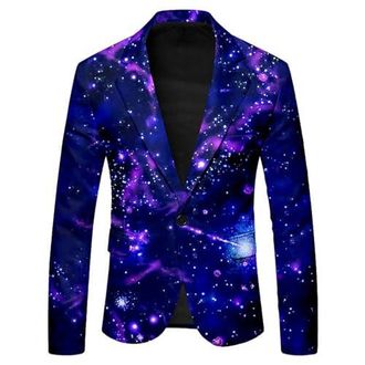 Generic Veste multicolore pour homme - Imprim&eacute; galaxie - Costume de carnaval - Blazer Slim Fit - Veste &agrave; un bouton - Motif 3D amusant - Veste de costume pour 