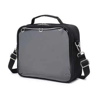 Generic Oxford Ita Bag Sac &agrave; dos &agrave; bandouli&egrave;re avec fen&ecirc;tre transparente pour afficher les &eacute;pingles, badge, sac pour les fans danime, Noir, 10.6inch