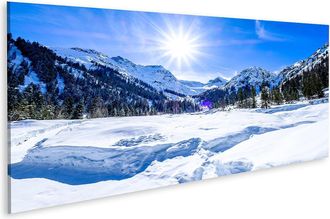 Islandburner Leinwandbild Winterlandschaft Mit Sonnenschein In Den Alpen - Leinwand 120x40cm - Panorama