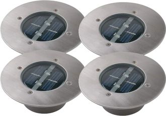 Ranex 4er SET moderner Solar LED Bodeneinbaustrahler rund in Edelstahl/Glas für Außenbereich