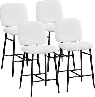 Yaheetech Lot de 4 Tabourets de Bar Rembourr&eacute;s Si&egrave;ge en Tissu Bouclette Chaises de Bar Dossier Repose-Pied Tabourets Hauts de Cuisine &agrave; Quatre Pieds M&eacute;talliques