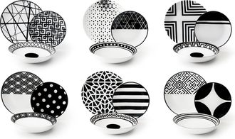 Excelsa Emily Tellerservice, Porzellan, Weiß/Schwarz, 18-teilig