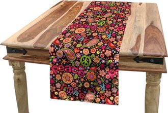 Abakuhaus toll Tischläufer, Hippie-Paisley-Blätter, Esszimmer Küche Rechteckiger Dekorativer Tischläufer, 40 x 180 cm, Schwarz Rosa