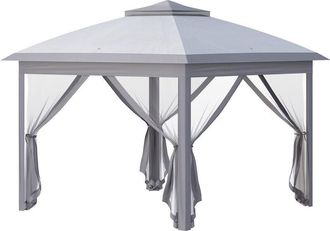 OUTSUNNY Tonnelle barnum automatique pop-up dim. 3,3L x 3,3l x 2,88H m moustiquaires sac transport métal oxford gris