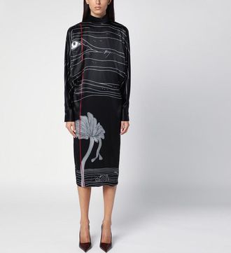 Ferragamo Black silk satin midi dress