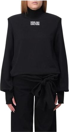 Versace Jeans Couture Femme, Sweatshirts et sweats &agrave; capuche, Noir, Taille: 36 FR Pull Noir en Tricot avec &Eacute;paulettes