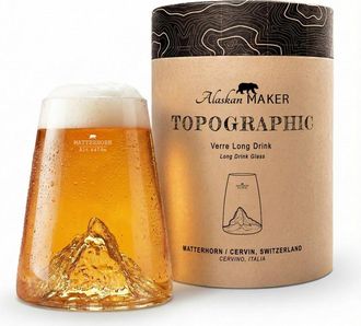 Alaskan Maker Langes Glas 450 ml Borosilikat handgeblasen mit erhabenen Bergen | Cocktail, Bier oder alkoholfreie Getr&auml;nke Topografisch (Matterhorn/Matterhorn)