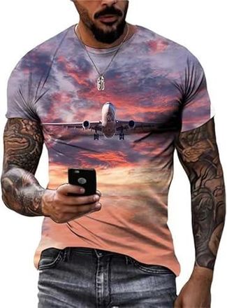 Keephen T-Shirt &agrave; col Rond pour Hommes/Femmes avec Graphique davion Impression 3D da&eacute;ronef Manches Courtes Pull d&eacute;contract&eacute;