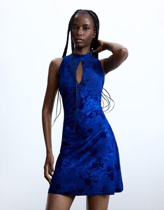 Desigual Beflocktes Kleid in Blau