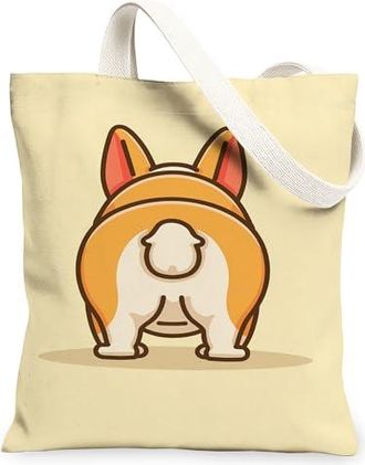 Generic Sac fourre-tout en toile pour chien mignon, motif animal ludique, sac d&eacute;picerie r&eacute;utilisable, l&eacute;ger et lavable, sacs en toile pour T, jaune, 13x15 Inc