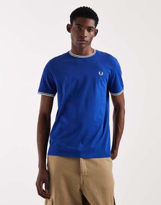 Fred Perry T-shirt &agrave; logo et double liser&eacute; - Bleu vif