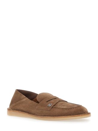 Dolce & Gabbana Mens Loafers Florio Brown Suede Calf Leather