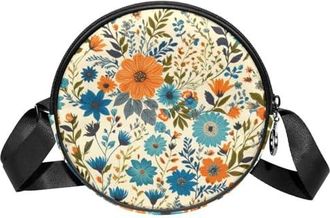 Generic Sac &agrave; bandouli&egrave;re rond pour femme, motif fleurs color&eacute;es, petit sac &agrave; bandouli&egrave;re avec fermeture &eacute;clair, bretelles r&eacute;glables, sac &agrave; main rond d&eacute;contra