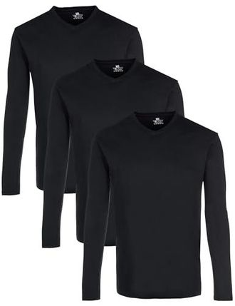 Lower East Lot de 3, 5 ou 10 t-Shirts Basiques, &agrave; Manches Longues, avec col en V, 100% Coton, pour Homme, dans de Nombreuses Couleurs