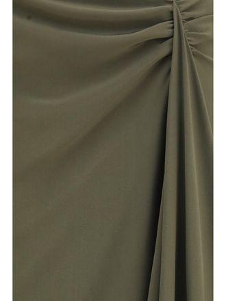Alexander McQueen Womens Skirt Draped Long Woodland Green Silk