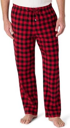 Amazon Essentials Pantalon de Pyjama Respirant en Flanelle (Disponible en Grandes Tailles et Grandes Longueurs) Homme, Rouge Cerise/Noir Motif Tartan Rouge et Noir Clas